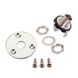 round 1/4 inch 6.35mm guitar jack plug socket guitar pickup output input jack plug with jack plate screws for electric guitar bass (silver)