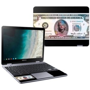 mightyskins skin compatible with samsung chromebook plus lte (2018) - monroe currency | protective, durable, and unique vinyl wrap cover | easy to apply, remove, and change styles | made in the usa