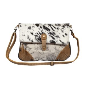 myra bag coal upcycled canvas & cowhide fold-over crossbody bag s-1304