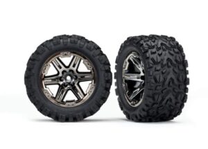 traxxas 6773x - rustler 4x4 tires & wheels,unisex assembled, glued (2.8') (rxt black chrome wheels, talon extreme tires, foam inserts) (2) (tsm rated)