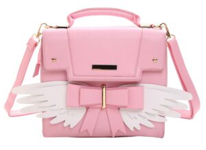 jhvyf women's cute wings bow top handle cross body shoulder bags girls kawaii handbag pink 354343