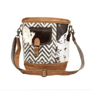 myra bag moire upcycled canvas & cowhide pocket shoulder bag s-1341