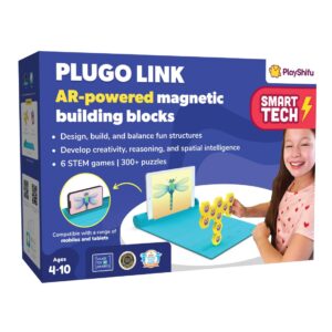 playshifu plugo link (kit + app) : smart magnetic tiles + building toy with puzzles for kids age 4 to 10, stem learning and birthday gifts for boys & girls (works with tabs/mobiles)