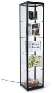 displays2go multi-level tempered glass tower with lighting – black (dckdmt16b)