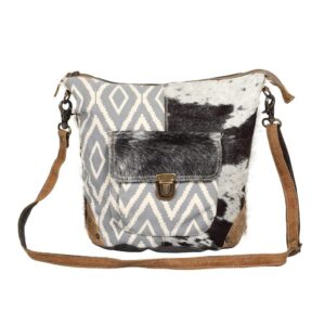 myra bag mystical upcycled canvas & cowhide shoulder bag s-1368