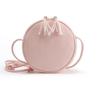 duketea small circular crossbody purse for teen girls, mini crossover phone shoulder bag for women (pink)