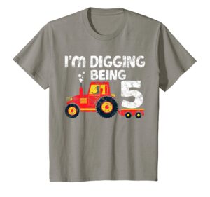 kids cute 5th birthday boy tractor farmer shirt kids 5 years old