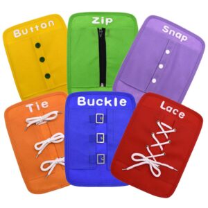 yiisun busy board early learning basic life skills learn to dress boards-button,zip,lace,buckle,tie,snap 6 pcs/set