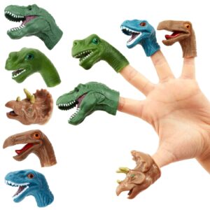 10 pack dinosaur finger puppets for kids and family, dino toys for toddlers party favors (5 designs)