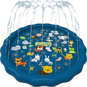 splashez 3-in-1 splash pad, sprinkler for kids & baby pool for learning – toddler sprinkler pool, 60’’ outside water toys – “from a to z” outdoor play mat for babies & toddlers