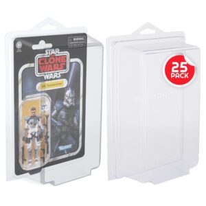 evoretro action figure display case for kenner, super7 reaction figures, 3.75 in carded toy figures such as star wars, marvel legends, motu, gi joe, durable plastic retro blister protective cases