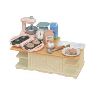 calico critters kitchen island - toy dollhouse furniture and accesories set - enhance your dollhouse with a functional and interactive cooking center