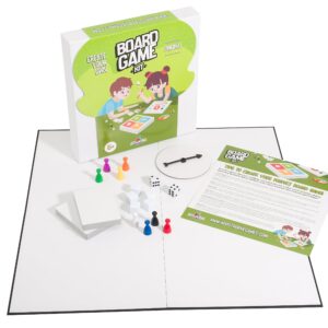 create your own board game set – diy kit with blank game board, game pieces, blank cards, dice, spinner – build your own game for family board games