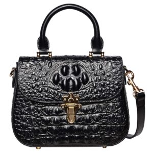 pijushi leather crossbody bags for women designer crocodile purse satchel handbag (99806 black)…