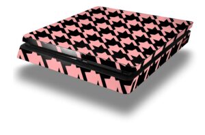 vinyl decal skin wrap compatible with sony playstation 4 slim console houndstooth pink on black (ps4 not included)