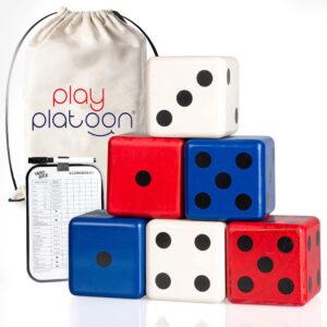 play platoon lawn dice with scoreboard - giant red white & blue wooden yard dice outdoor game