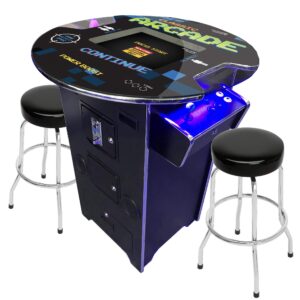 creative arcades full size commercial grade pub arcade machine | 2 player | 60 games | 22" lcd screen | round glass top | 2 sanwa joysticks | 2 stools included | 3 year warranty