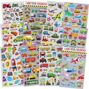 horiechaly transportation stickers for kids, teaching aids for school and home, rewards and gifts, colorful and safe, 280 pcs of cute decals with cars, airplane and rockets more vehicles!