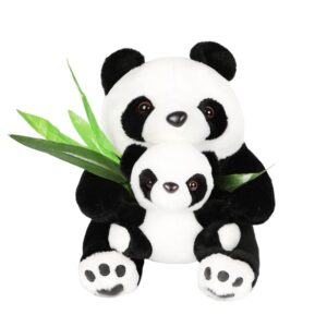 aixini 10" plush panda stuffed animals with panda baby soft toy, native mom & baby plush bamboo panda