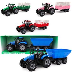 toyland® friction powered farm tractor with trailer - childrens farm toys (blue tractor & trailer)