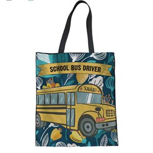 hugs idea women's canvas totes school bus driver print shoulder shopping bag cloth handbag