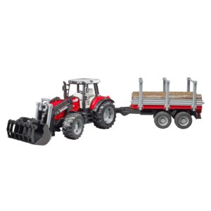 bruder 02046 massey ferguson 7480 with frontloader and timber trailer