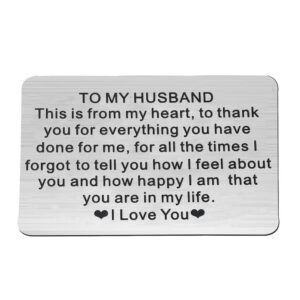 fustyle metal wallet card insert anniversar gif for husband engraved love note card you are in my life i love you (silver)