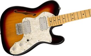 squier classic vibe 70s thinline telecaster electric guitar, with 2-year warranty, 3-color sunburst, maple fingerboard