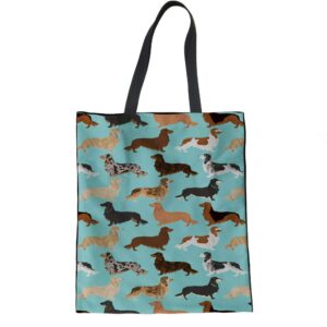 hugs idea women's linen tote basg cute dachshund canvas totes handbag eco-friendly shopping shoulder bag