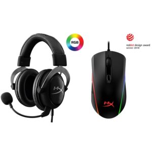 hyperx cloud ii - gaming headset, 7.1 surround sound, memory foam ear pads, durable aluminum frame, gun metal and hyperx pulsefire surge - rgb gaming mouse, 360° rgb light effects, macro customization