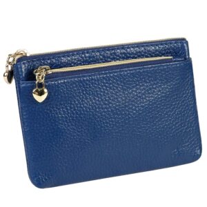 women's genuine leather coin purse zipper pocket size pouch change wallet, royal blue