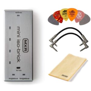 mxr m239 mini iso-brick power supply bundle with 2 patch cables, 6 guitar picks, and polishing cloth