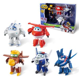 super wings - 5" transforming 5-pack jett, paul, todd, astra and agent chase | airplane toys action figures | preschool toy plane for 3 4 5 year old boys and girls | birthday gifts for kids , red