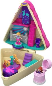 polly pocket playset, travel toy with 2 micro dolls & 3 accessories, pocket world birthday cake bash compact