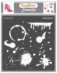 craftreat reusable stain and splatter stencils for painting on wood, canvas, paper, fabric, floor, wall and tile - stains and splatters - 6x6 inches - diy art and craft stencils - splatter stencil