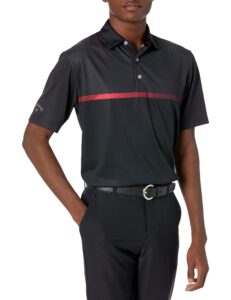 callaway basics short sleeve modern chest stripe polo shirt, black, x-large