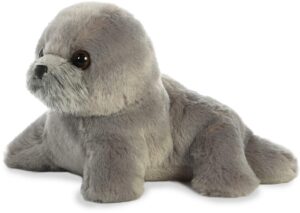 aurora® adorable mini flopsie™ harpo seal stuffed animal - playful ease - timeless companions - gray 8 inches