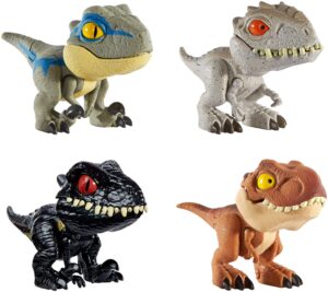 mattel jurassic world snap squad dinosaur toys, small dino figures with opening clip-on jaws, portable collectibles