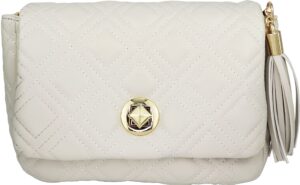 b brentano vegan quilted flap-over crossbody bag with chain strap and tassel accent (off-white)