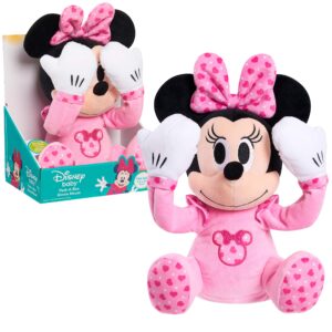 disney baby peek-a-boo interactive plush stuffed animal with sounds, minnie mouse, pink, kids toys for ages 09 month by just play