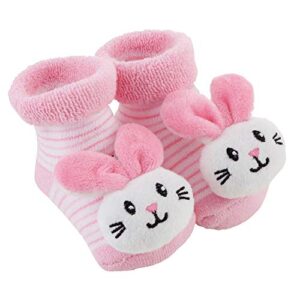 stephan baby rattle socks, stripey pink and white bunnies, fits 3-12 months