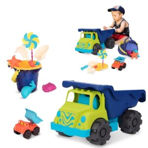 b. toys- large 20" colossal cruiser & sand ahoy dump truck- water play & sand bucket set (10-pc) – colossal 20" truck, toy cars, vehicles- 18 months+