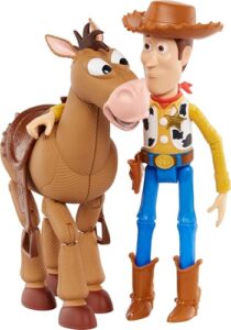 mattel disney pixar toy story 4 movie set of 2 action figures, collectible pack includes with woody with removable hat & rideable bullseye