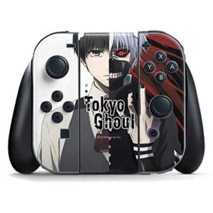 skinit decal gaming skin compatible with nintendo switch joy con controller - officially licensed funimation ken kaneki split design