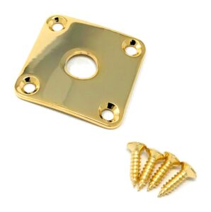 vintage forge gold metal jack plate compatible with gibson les paul guitar square curved with screws jps30-gld