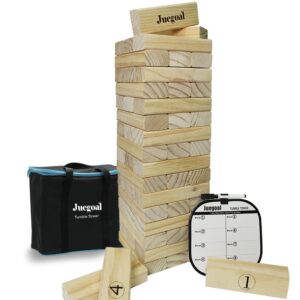 juegoal 54 piece giant tumble tower, wooden block game with gameboard, canvas bag for outdoor yard playing,6.9 x 6.9 x 24 inches