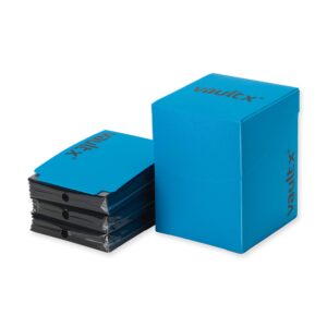 vault x ® deck box and 150 black card sleeves - large size for 120-130 sleeved cards - pvc free card holder for tcg (blue)