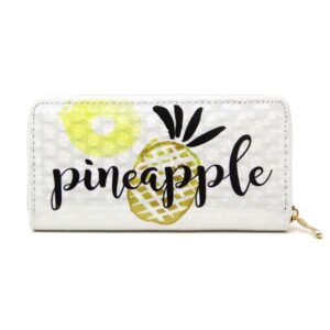 by you women holographic 3d long clutch wallet zipper closure card slots zippered coin pouch (pineapple)