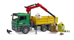 bruder 03753 man tgs truck with loading crane, 3 recycling containers and bottles