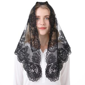 spanish mantilla traditional church mass head covering chaple lace veil catholic mass first coummunion bridal latin mass veil (black)